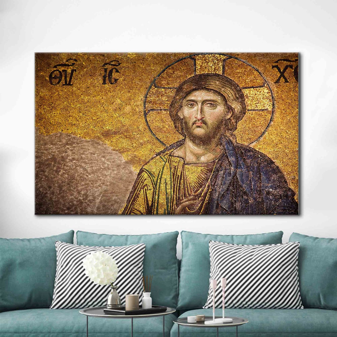 Byzantine Jesus Mosaic Canvas – Sacred Christian Art Reproduction on ...