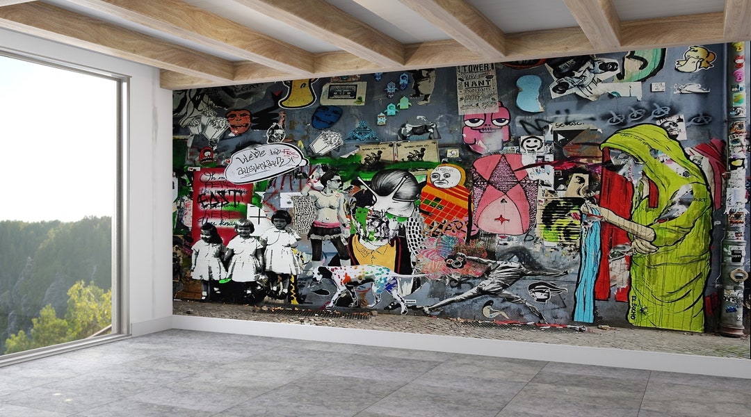 Banksy Graffiti Wall Mural: Abstract Street Art Wallpaper - Etsy New ...