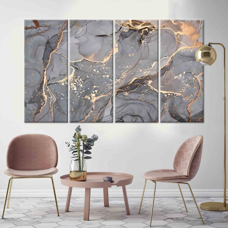 Gold Marble Canvas Art: Gray Abstract Luxury Wall Decor - Etsy