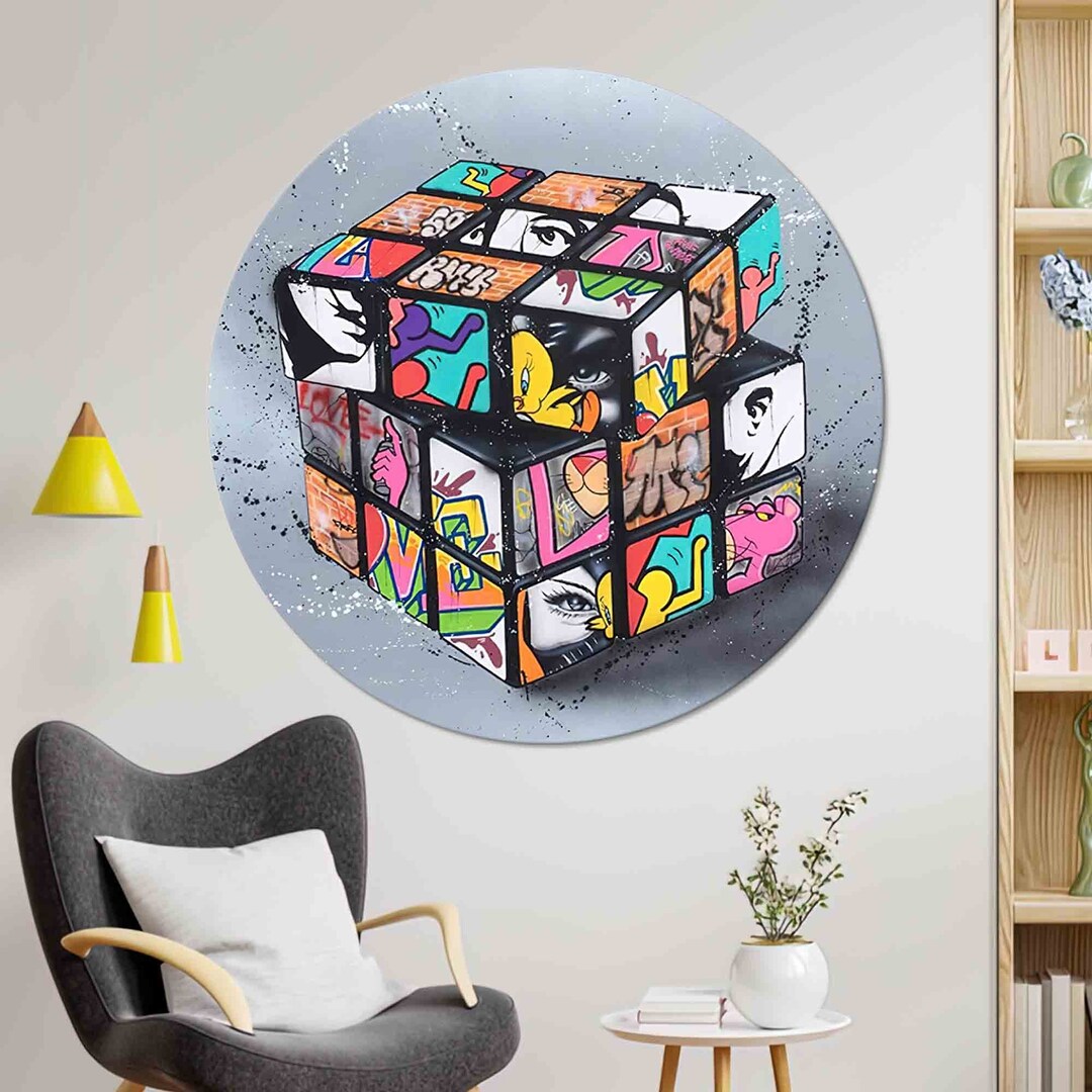 Rubik's Cube Graffiti Glass Wall Art: Game Room Decor - Etsy