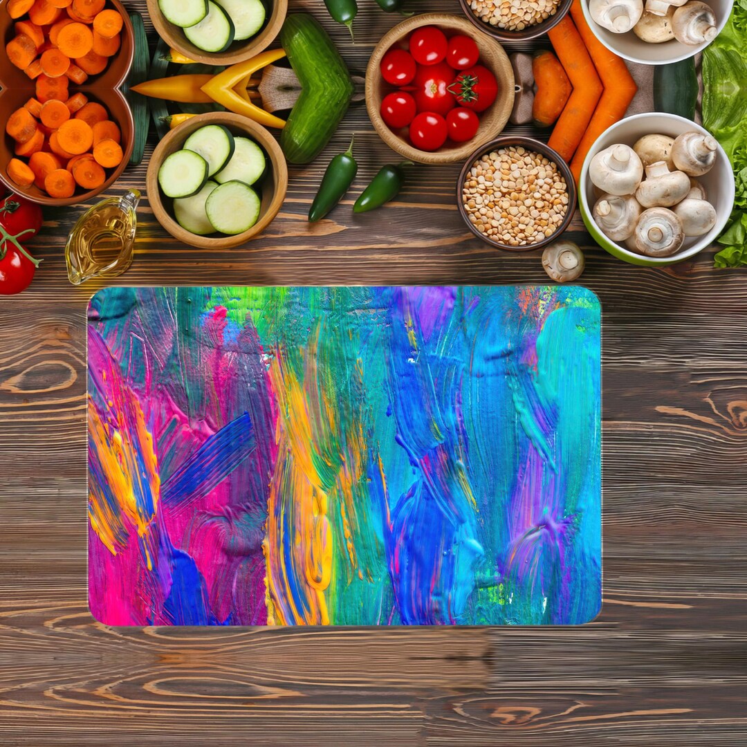 Colorful Abstract Tempered Glass Cutting Board: Modern Kitchen Decor - Etsy
