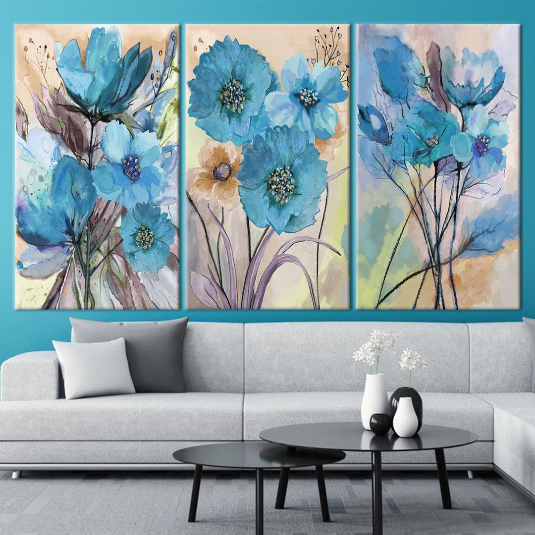 Watercolor Blue Flower Print, Flower Wall Art, Flower Canvas, Flower ...
