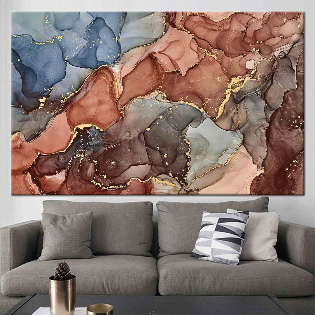 Terracotta Marble Print, Gold Marble Print, Gray Marble Canvas, Blue ...