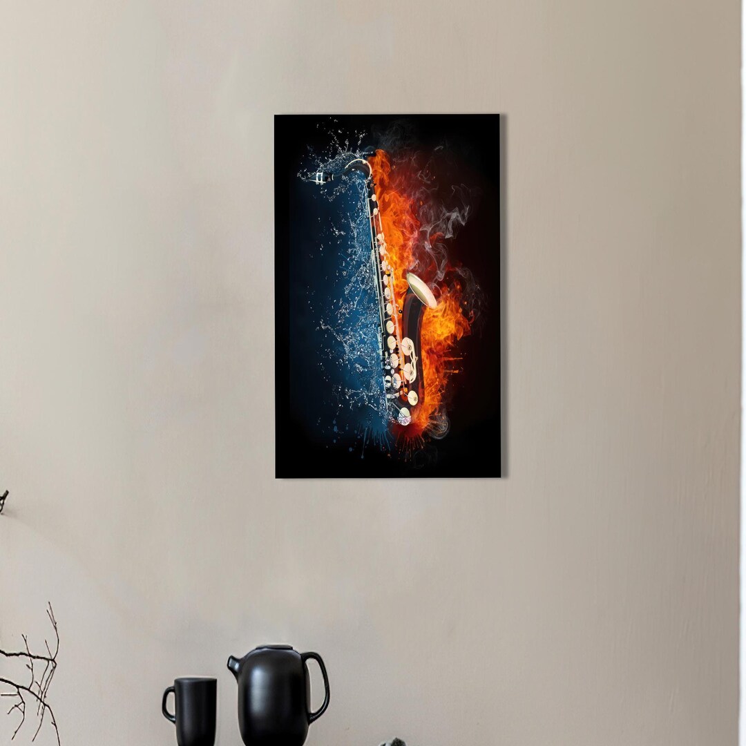 Saxophone Canvas Art: Fire and Water Jazz Decor - Etsy