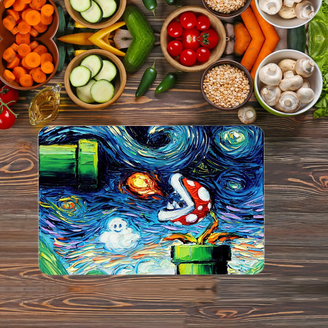 Mario Bros Van Gogh Style Glass Cutting Board - Etsy