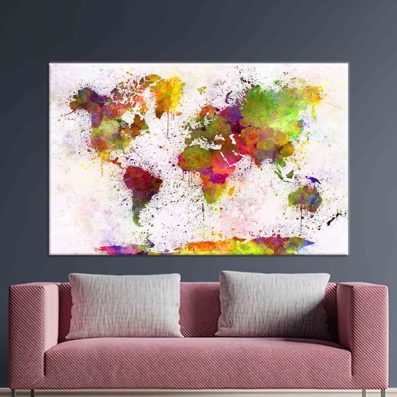 Colorful Abstract World Map Modern Map Canvas Art Colorful - Etsy