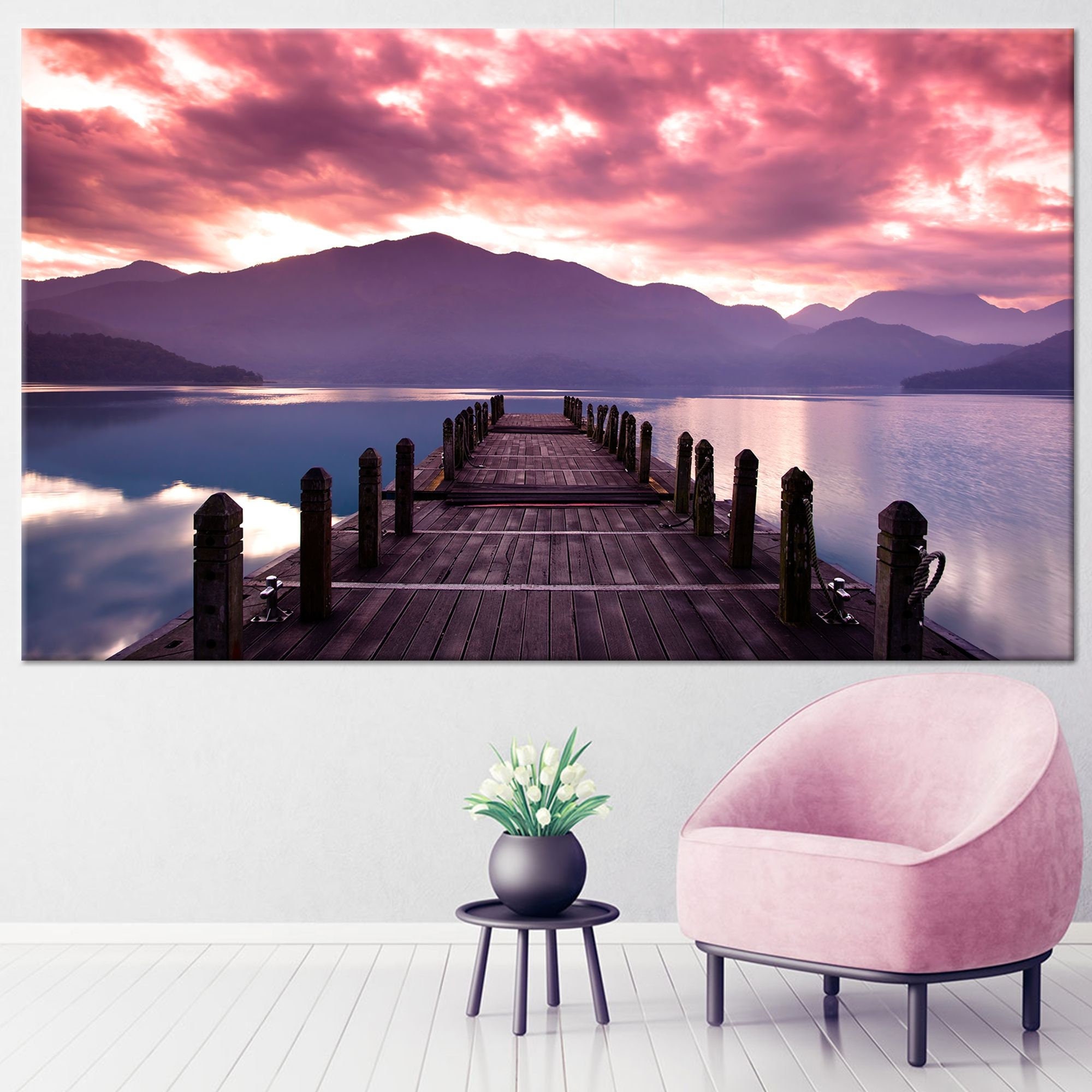 Dock Landscape Dock Canvas Dock Wall Art Pink Cloud Canvas - Etsy