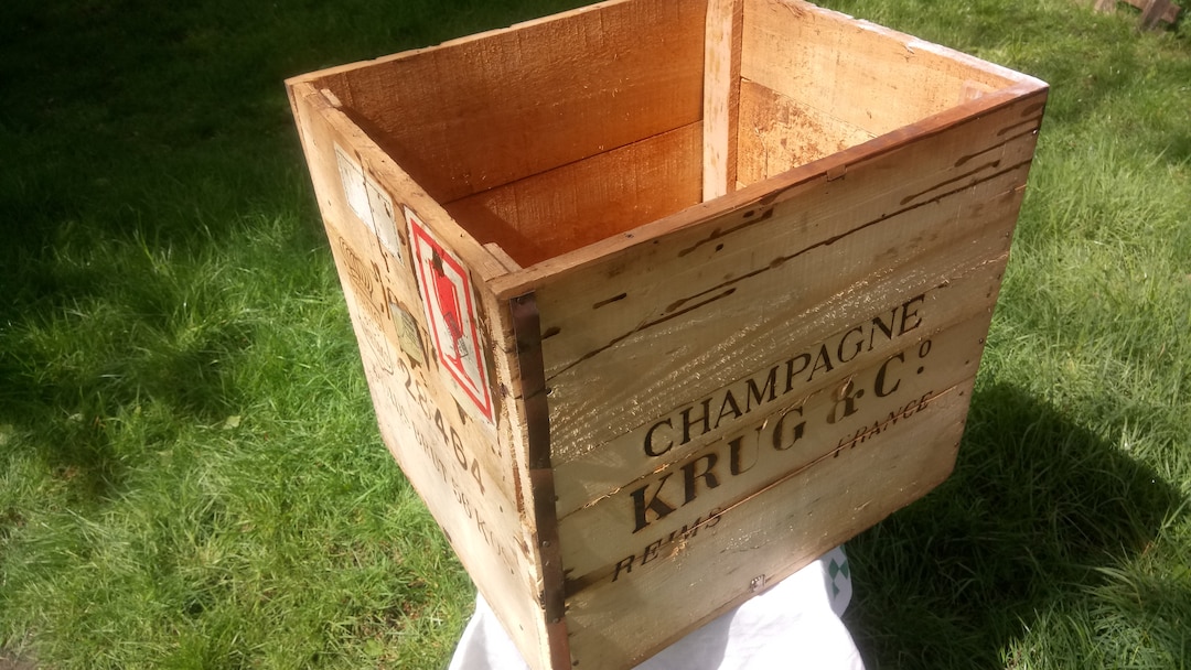 Sehr selten: Prächtige antike Holz-Champagnerbox für 'KRUG' Flaschen ...