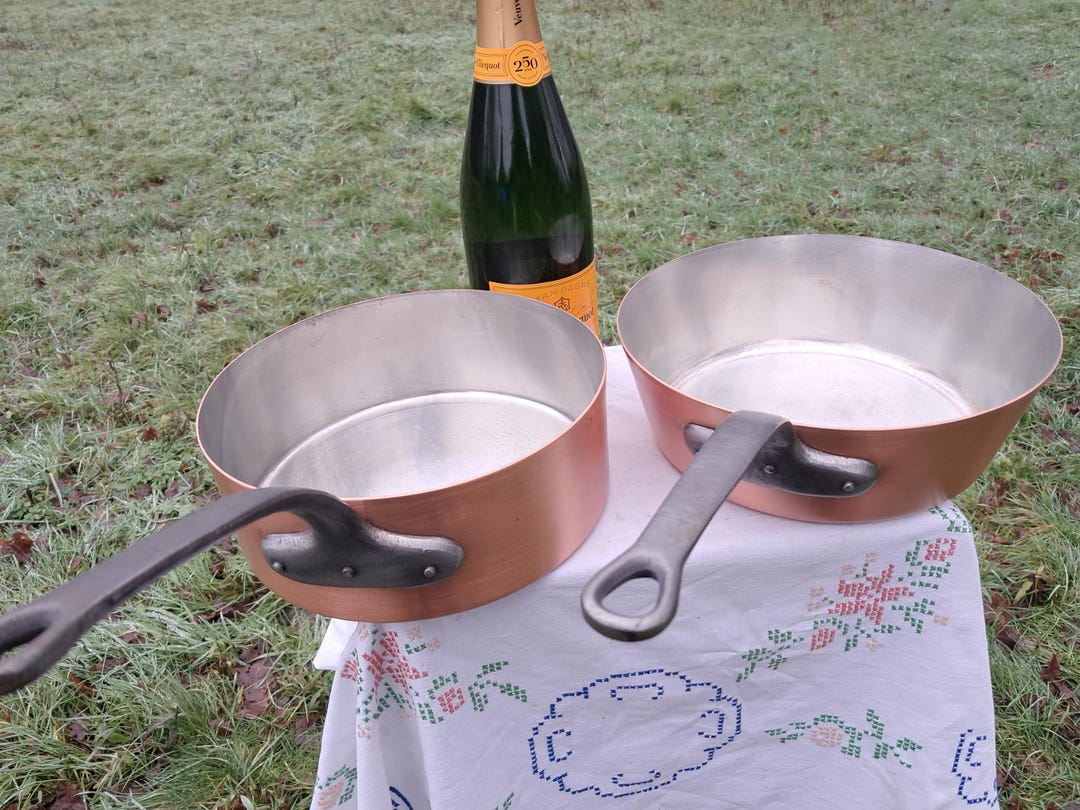 Set of Two FALK Copper Vintage Sauce Pans Tin Lined - Sauteuses ...