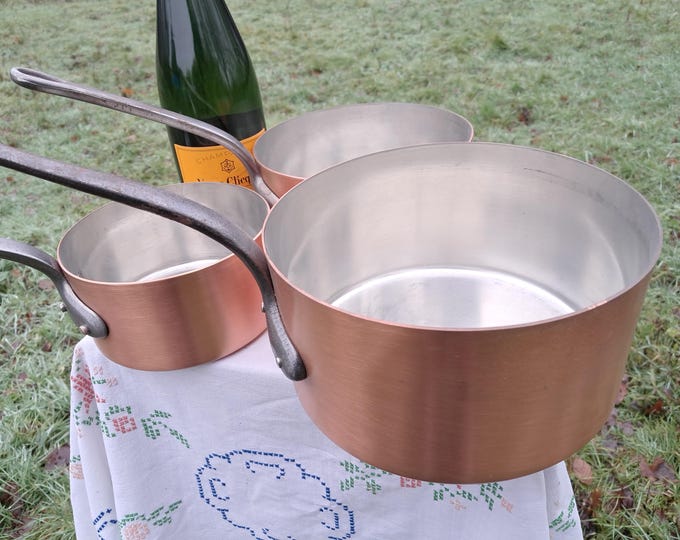 Set of Three FALK Copper Vintage Sauce Pans Tin Lined - Sauteuses ...