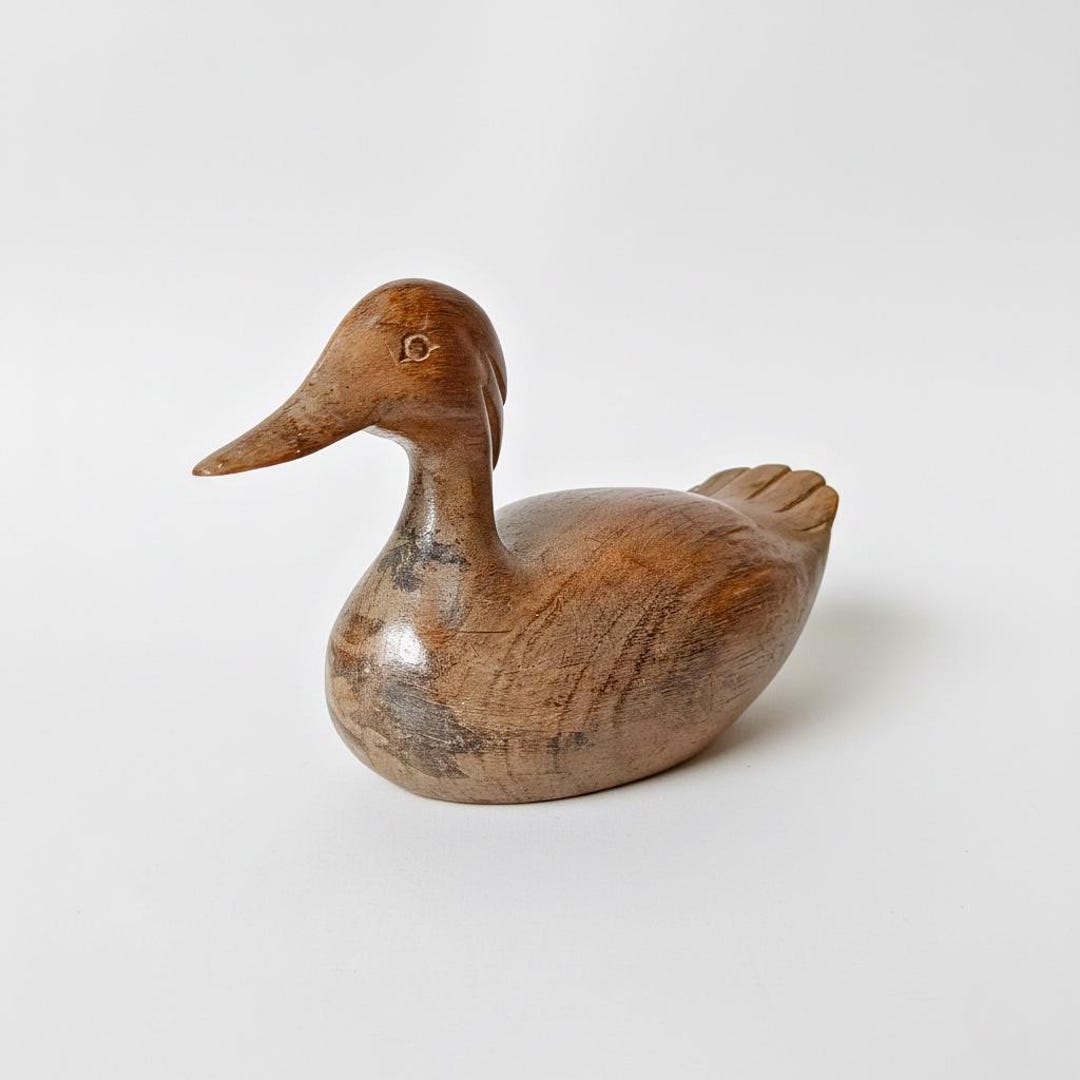 Vintage Wooden Duck Figurine – Hand Carved Rustic Home Decor, Solid ...