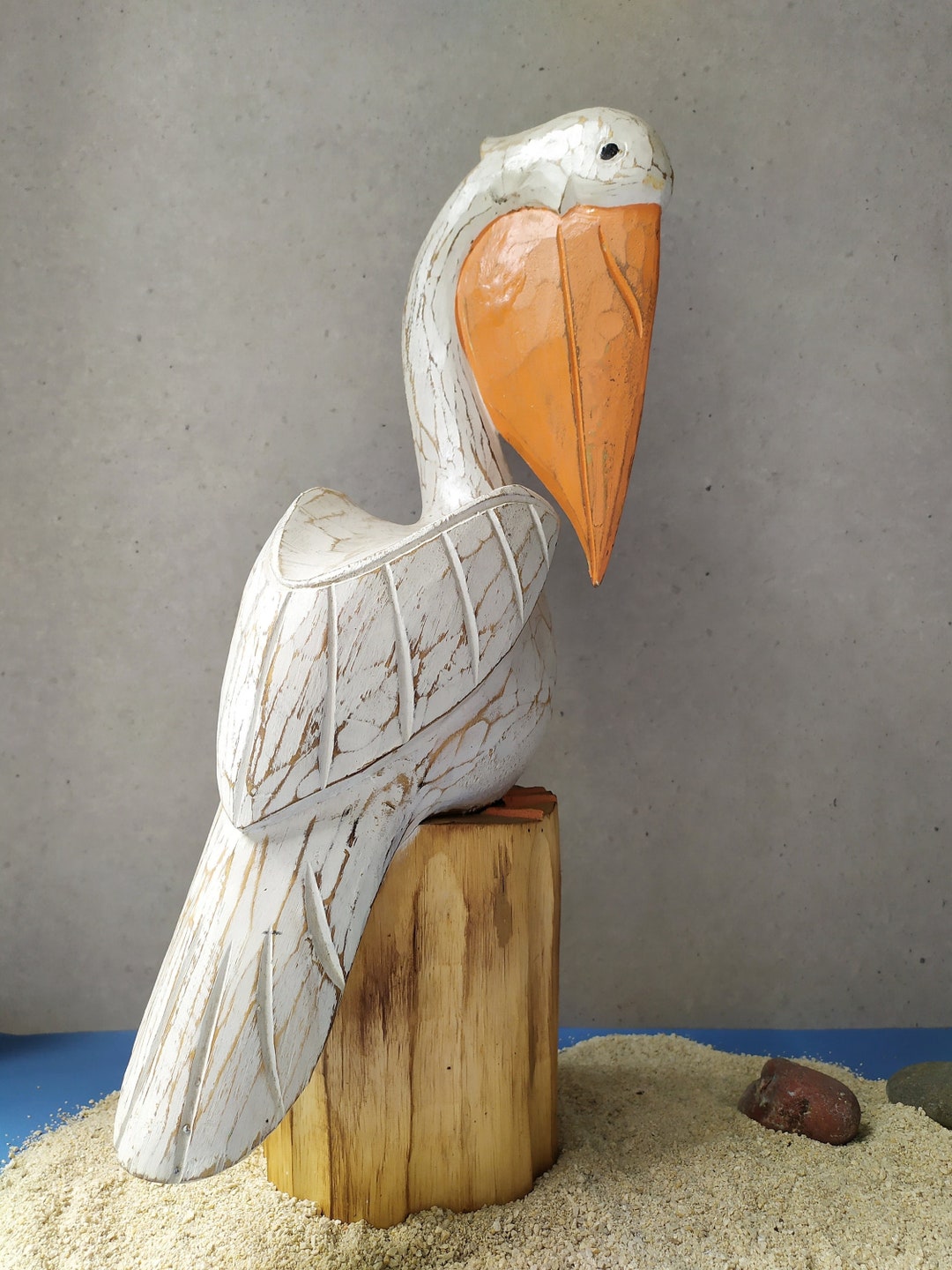 Wooden Hand Painted Pelican, Hand Made, Wood Bird, Wood Carving - Etsy