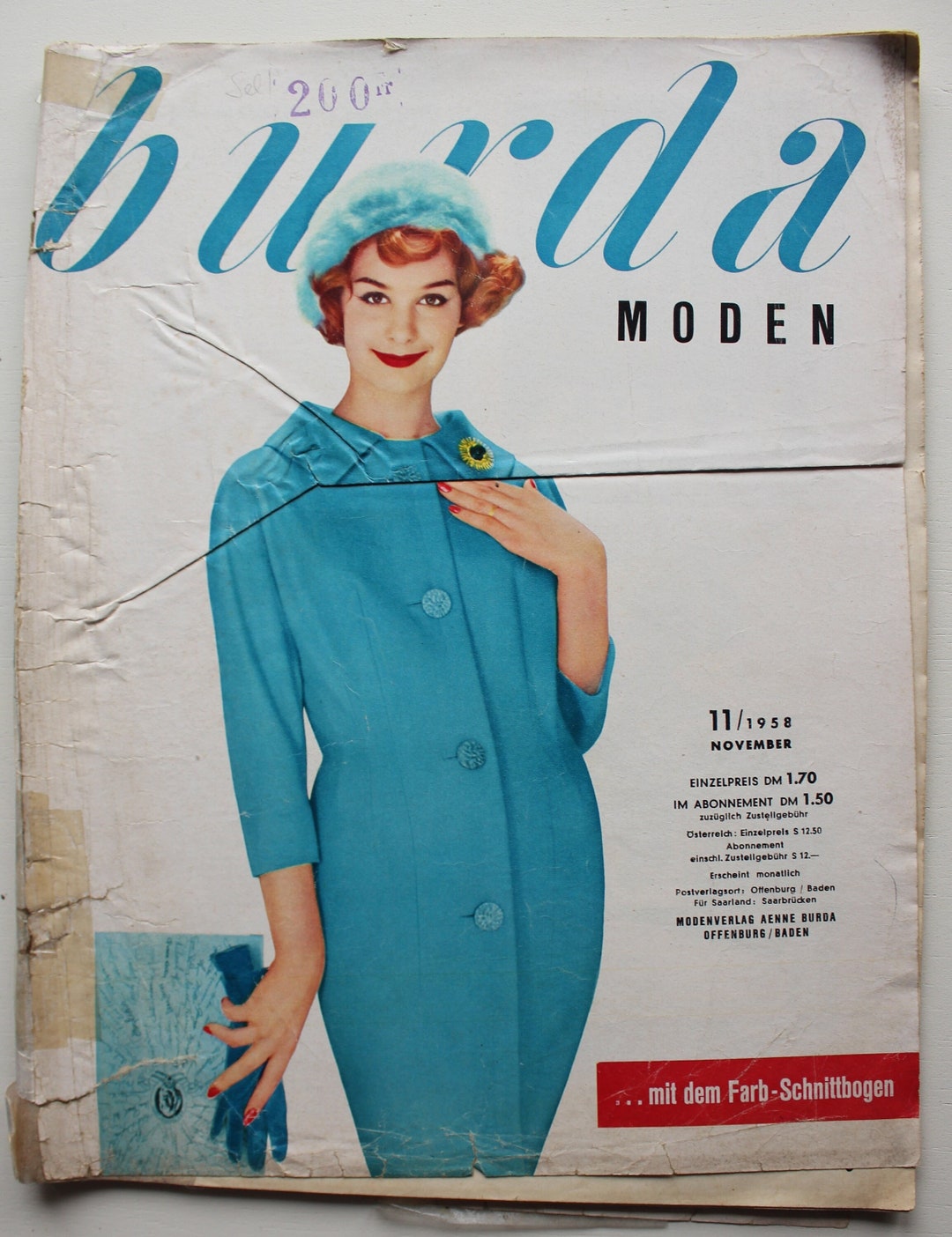 Burda Moden 11/ 1958 Instructions, Cutting Sheets, Fashion Magazine, Fashion Booklet, Sewing ...