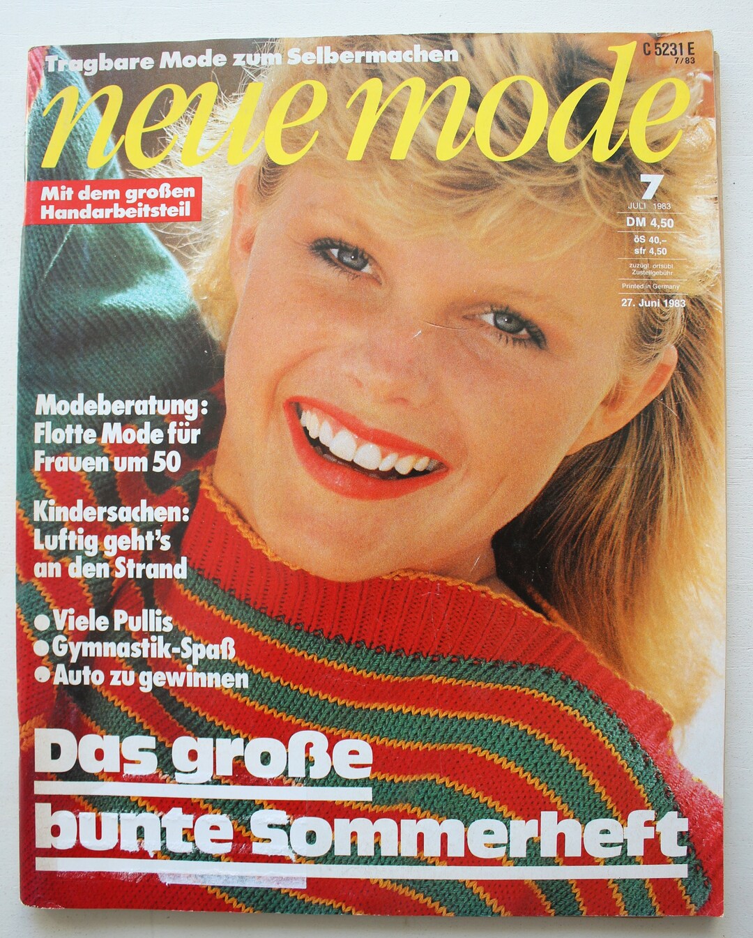 Neue Mode 7/ 1983 Work Supplement, Cutting Sheet, Fashion Magazine ...