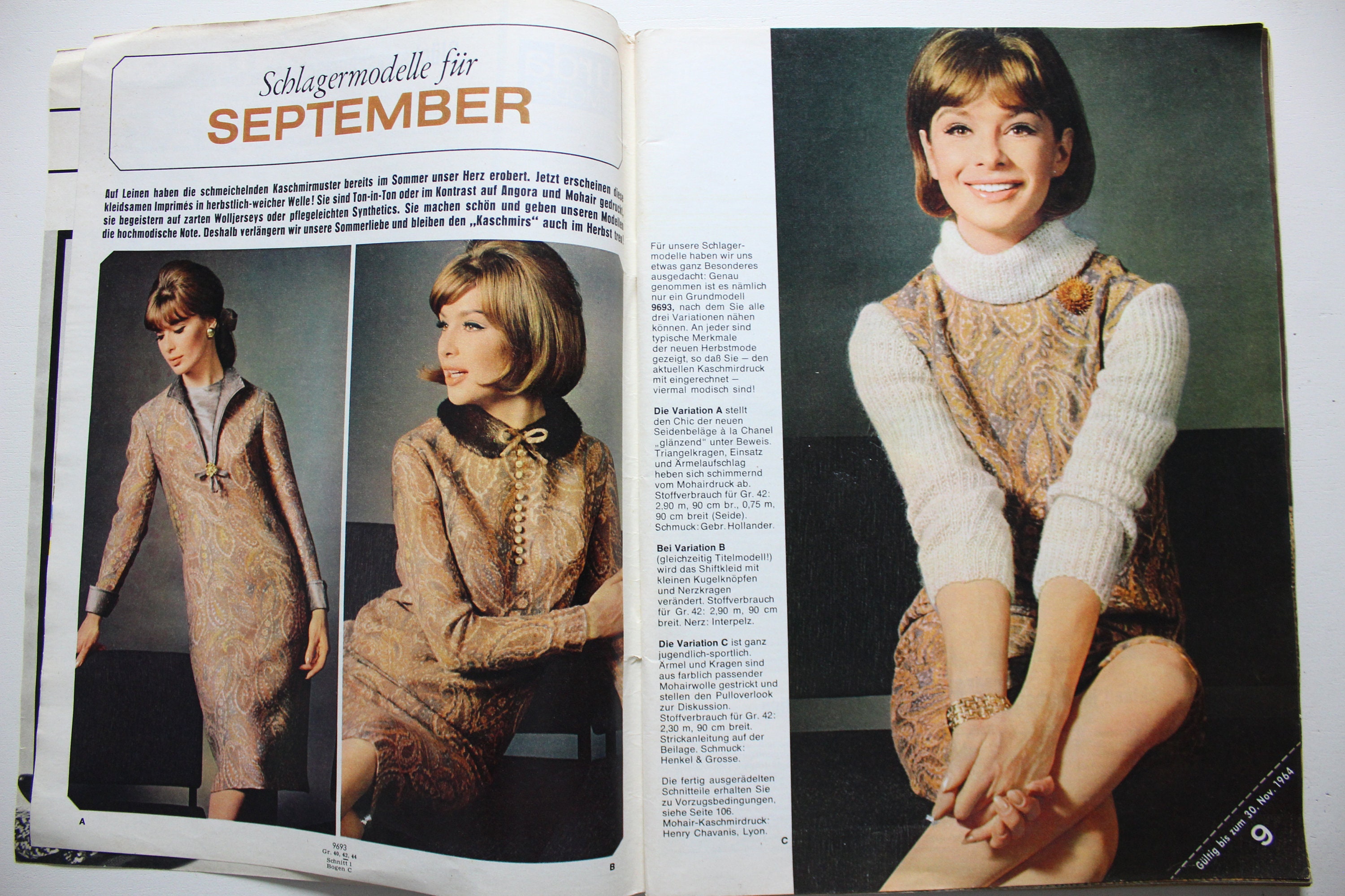 Burda Beyer Moden 9/ 1964 With Instructions, Pattern Sheets, Fashion Magazine, Sewing Magazine ...