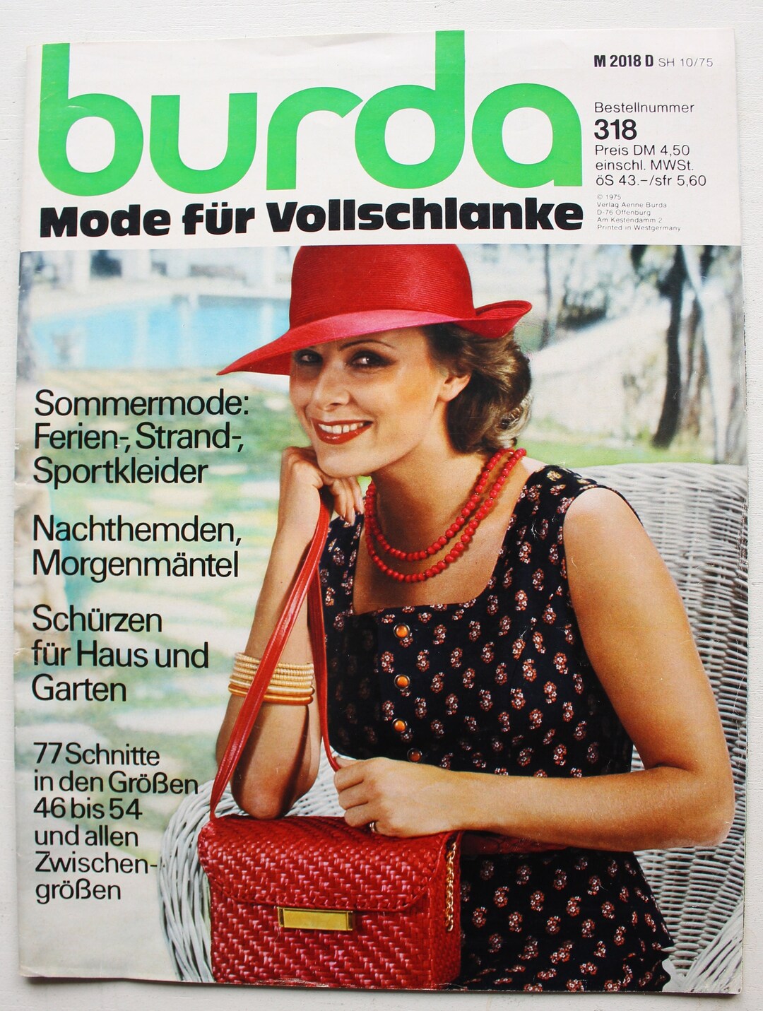 Moda burda para instrucciones de verano de 1975 con figuras completas, hoja de corte, revista de ...