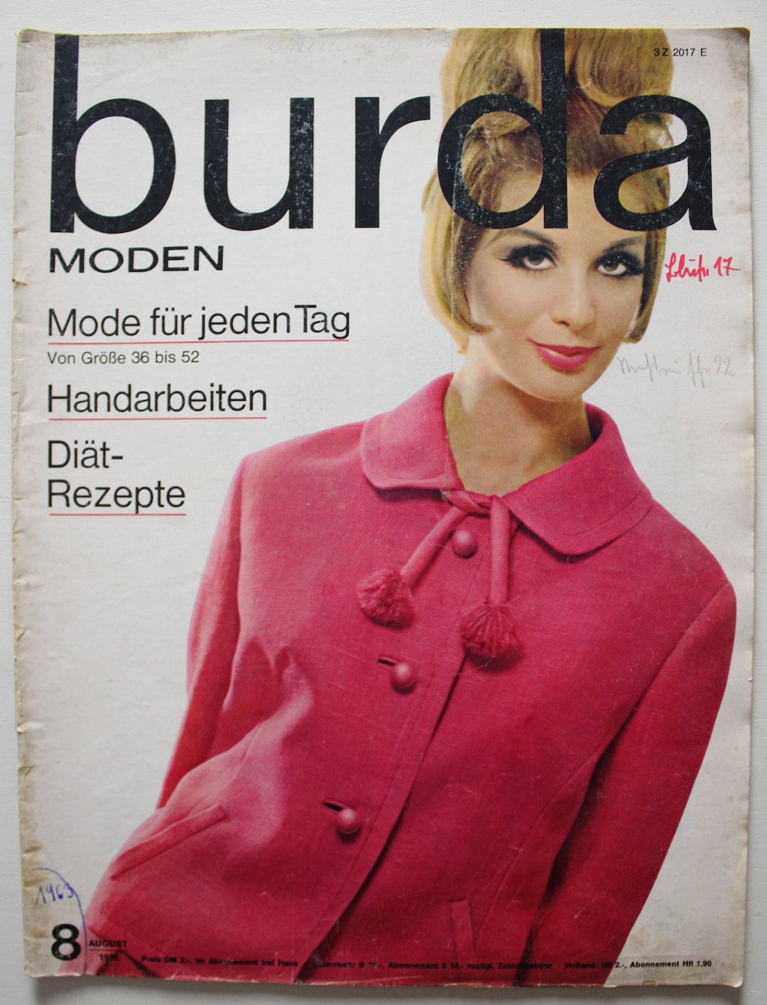 Burda Moden 8/ 1963 With Instructions, Cutting Sheets, Fashion Magazine, Fashion Magazine ...
