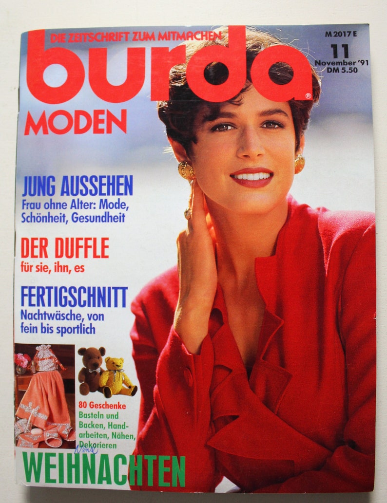 Burda Moden 11/ 1991 Instructions, Cutting Sheet, Fashion Magazine, Fashion Magazine, Sewing ...