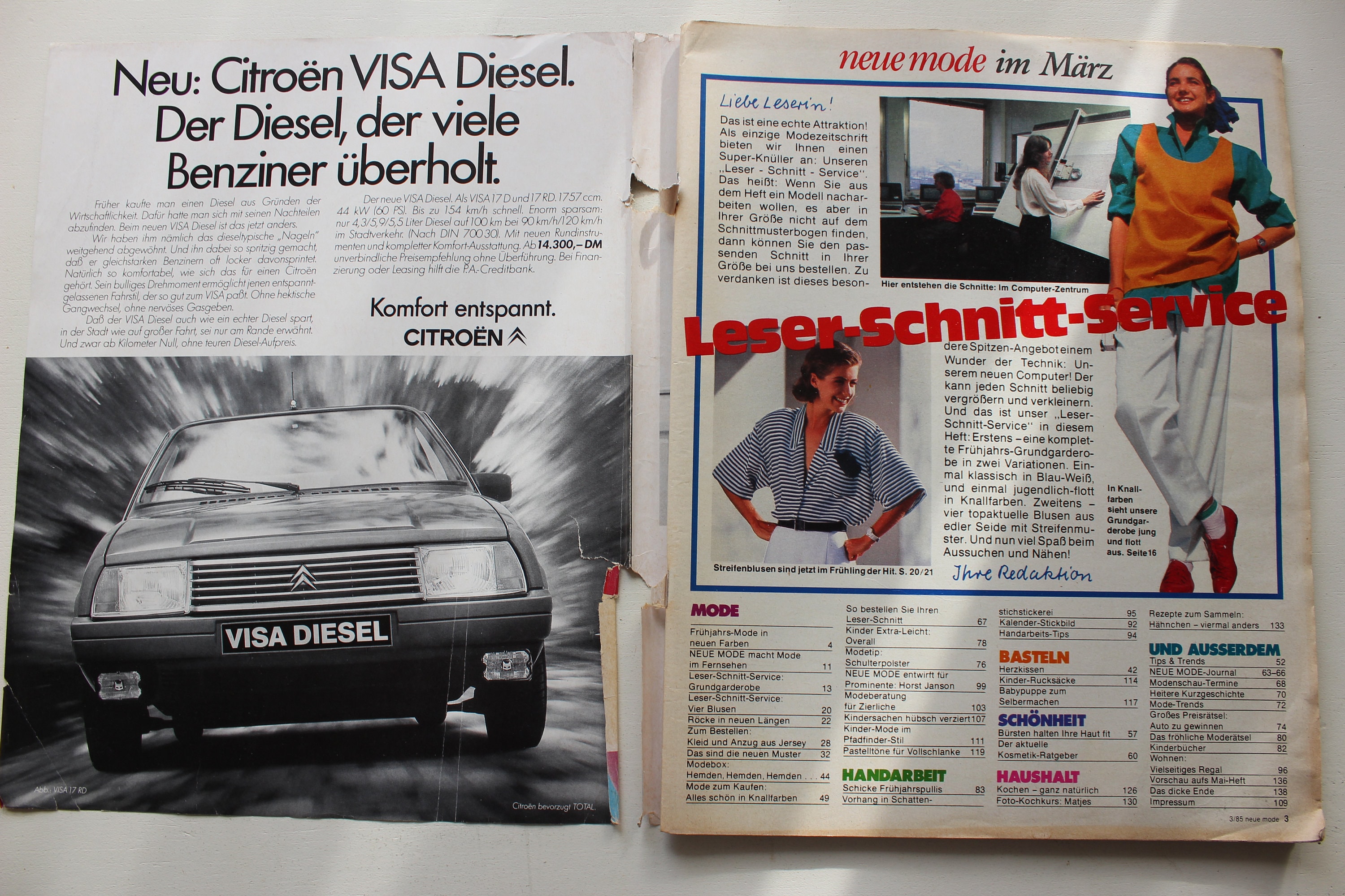 Neue Mode 3/ 1985 Work Supplement, Cutting Sheet, Fashion Magazine ...