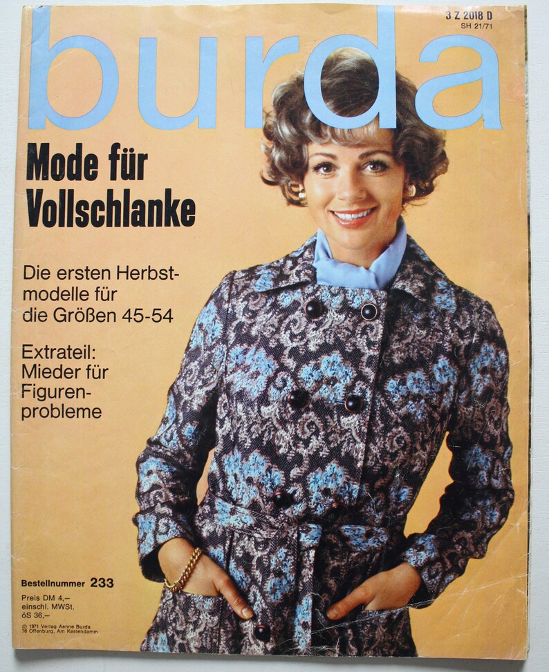 Burda Mode für Vollschlanke Herbst 1971 . Anleitungen - Etsy.de