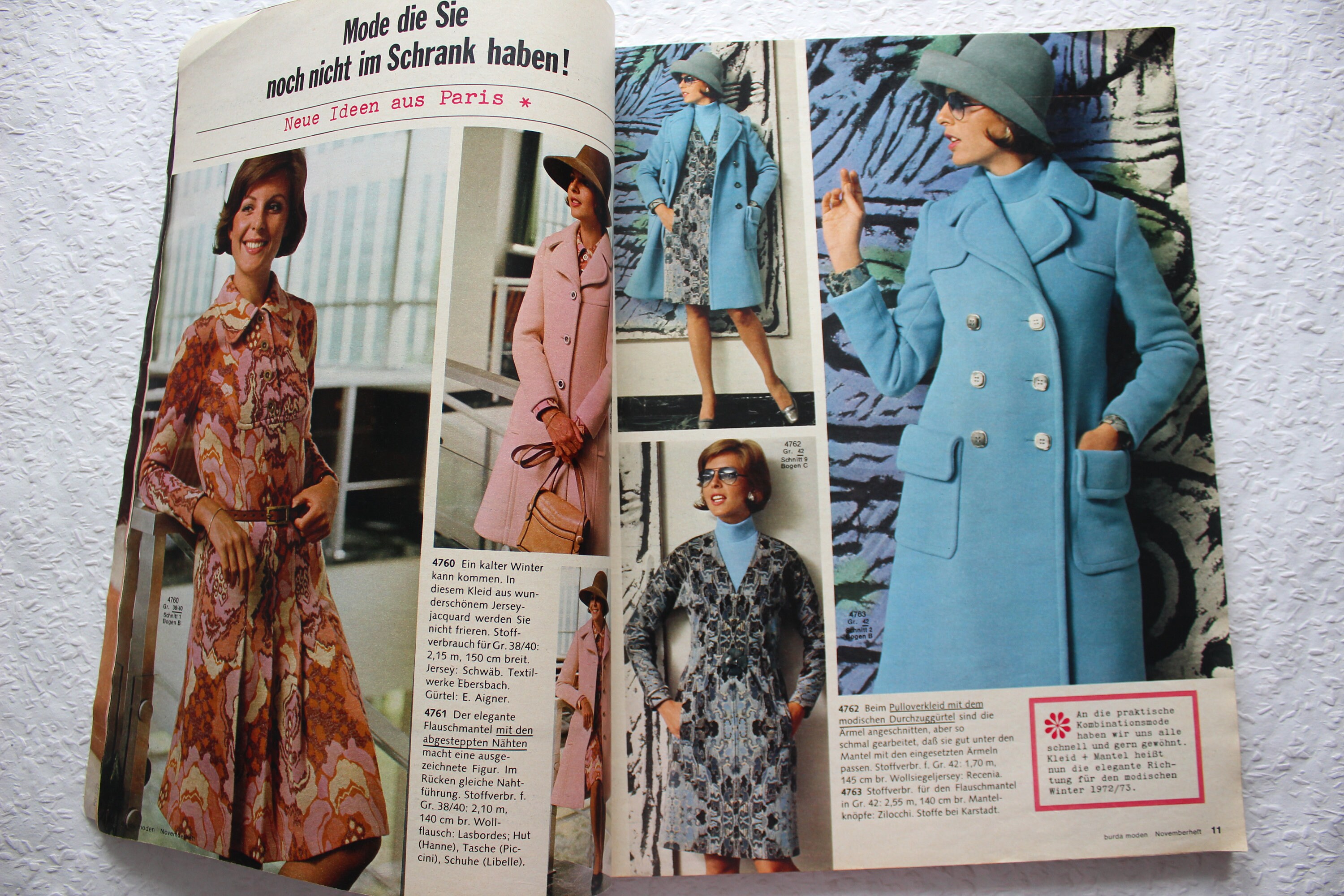 Burda Moden 11/ 1972 Instructions, Cutting Sheets, Fashion Magazine, Fashion Booklet, Sewing ...