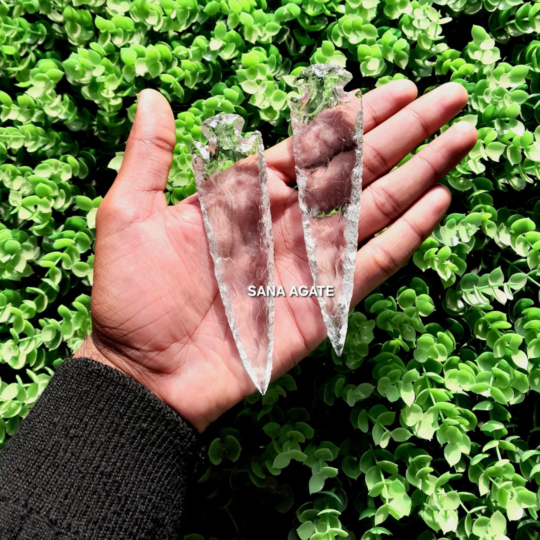 Set of 2pcs Clear Quartz Crystal Glass Arrowhead Hand Knapped Stone ...