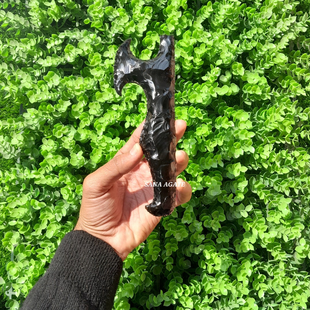 7" Black Obsidian Knife Stone - Hand Carved Crystal - Obsidian Axe ...
