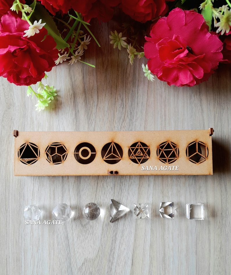 7pcs Clear Quartz Sacred Geometry Platonic Solid Set: Crystal Geometry ...