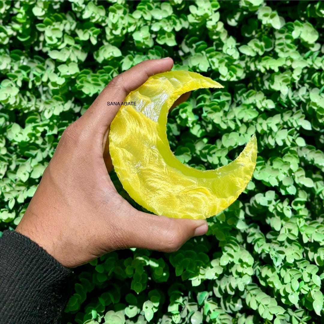105mm Rare Yellow Fiber Optic Glass Crescent Moon - Glass Moon - Hand ...