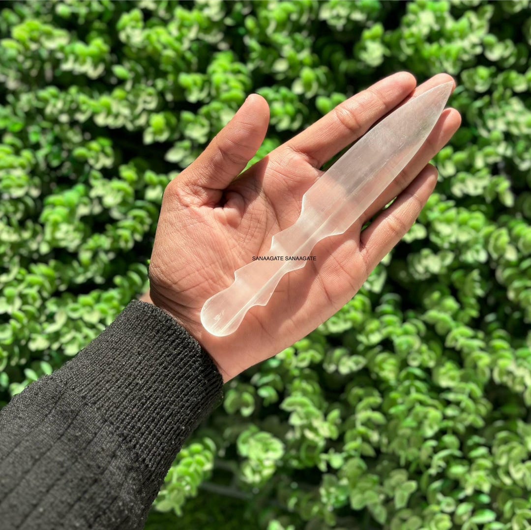7” White Selenite Carved Knife - Crystal Knife - Healing Crystal - Home ...