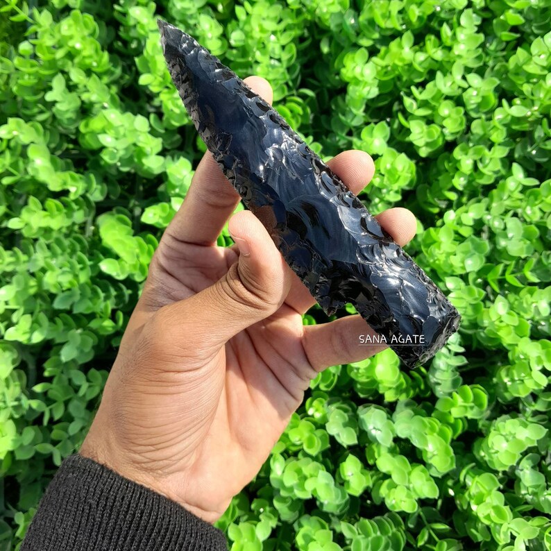 Black Obsidian Hand Knapped Crystal Knife Hunting Knife Athame Sword ...