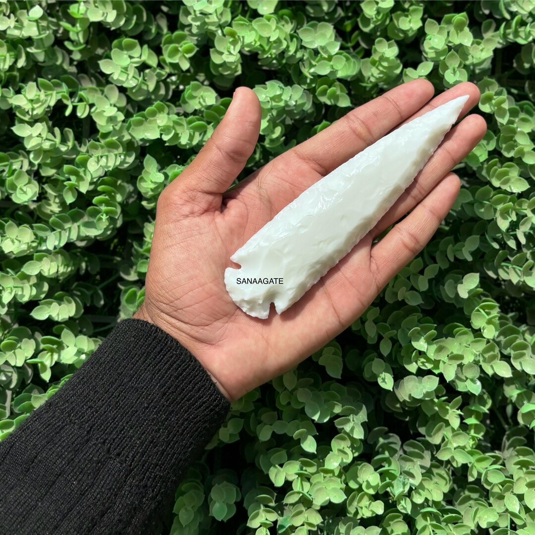 6” Unique White Jade Glass Arrowhead - Glass Blade - Stone Blade ...