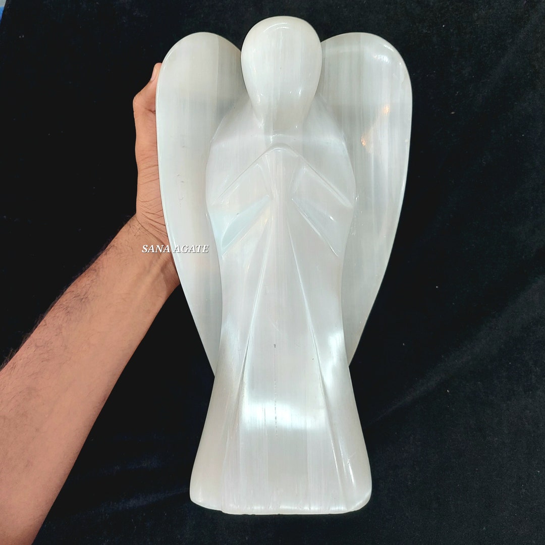 Rare Selenite Large Guardian Angel - Selenite Sculpture With Box ...