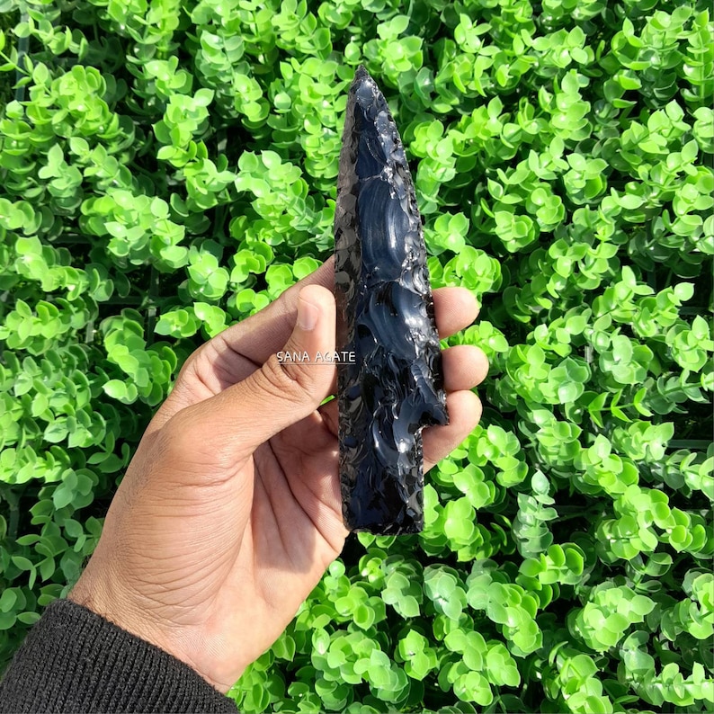 Black Obsidian Hand Knapped Crystal Knife Hunting Knife Athame Sword ...