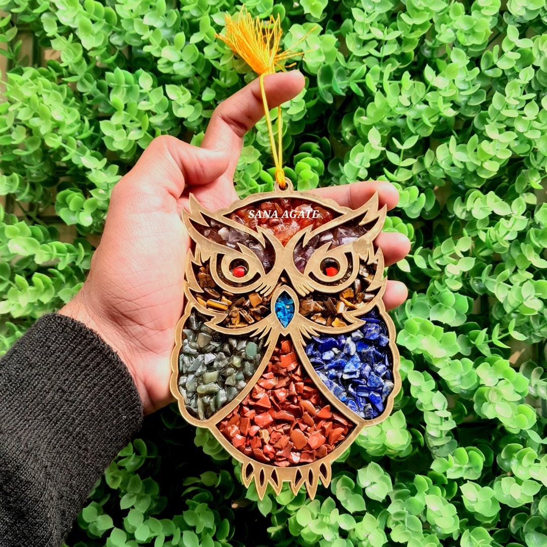 Orgonite Seven Chakra Owl Golden Acrylic Mirror CNC Carving Owl ...