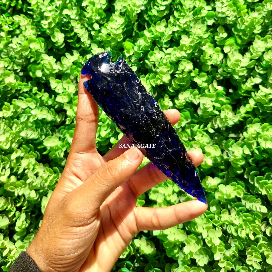6" Beautiful Dark Blue Obsidian Glass Arrowhead - Hunting Arrow Point ...