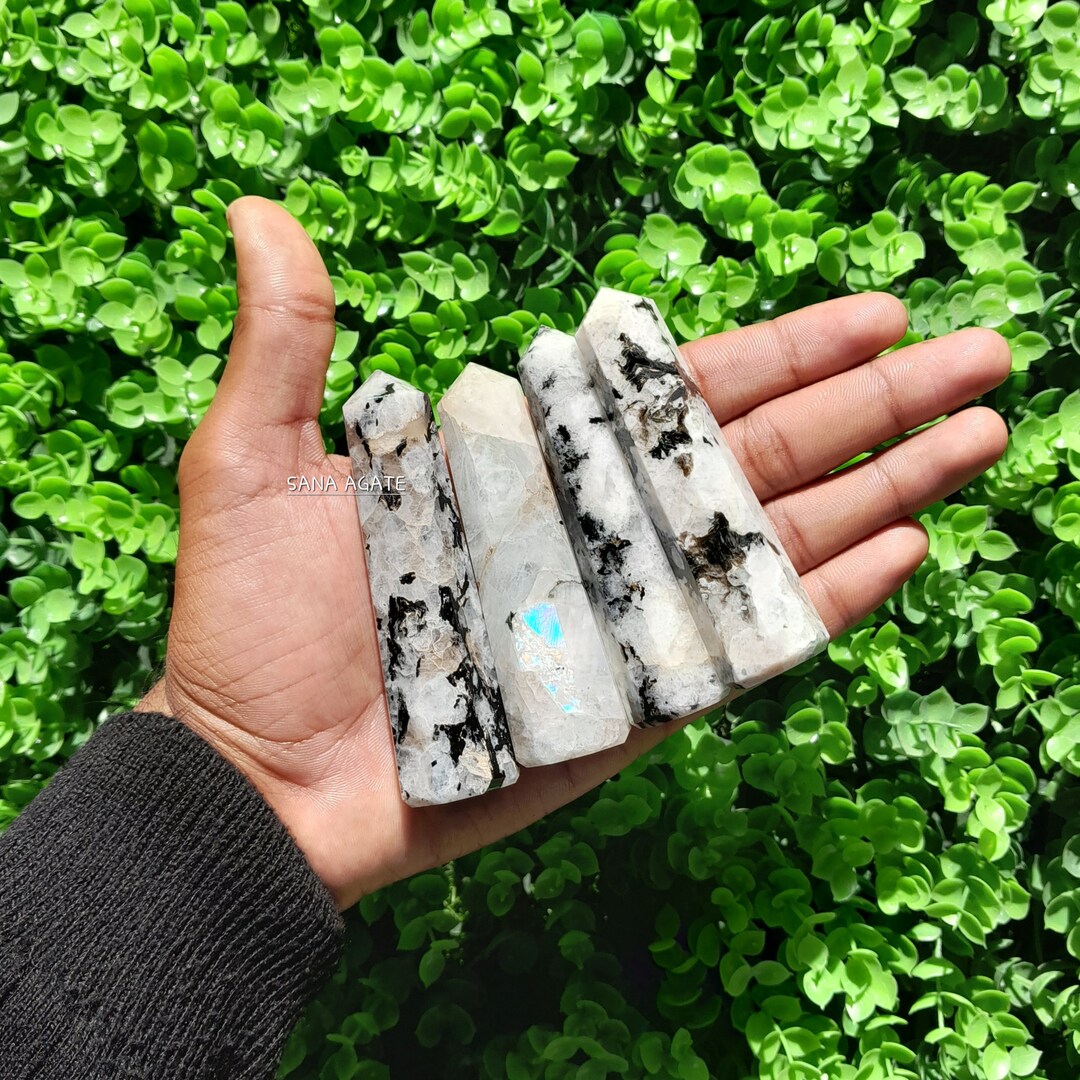Set of 4 Rainbow Moonstone Obelisk Wands: Faceted Healing Crystals - Etsy