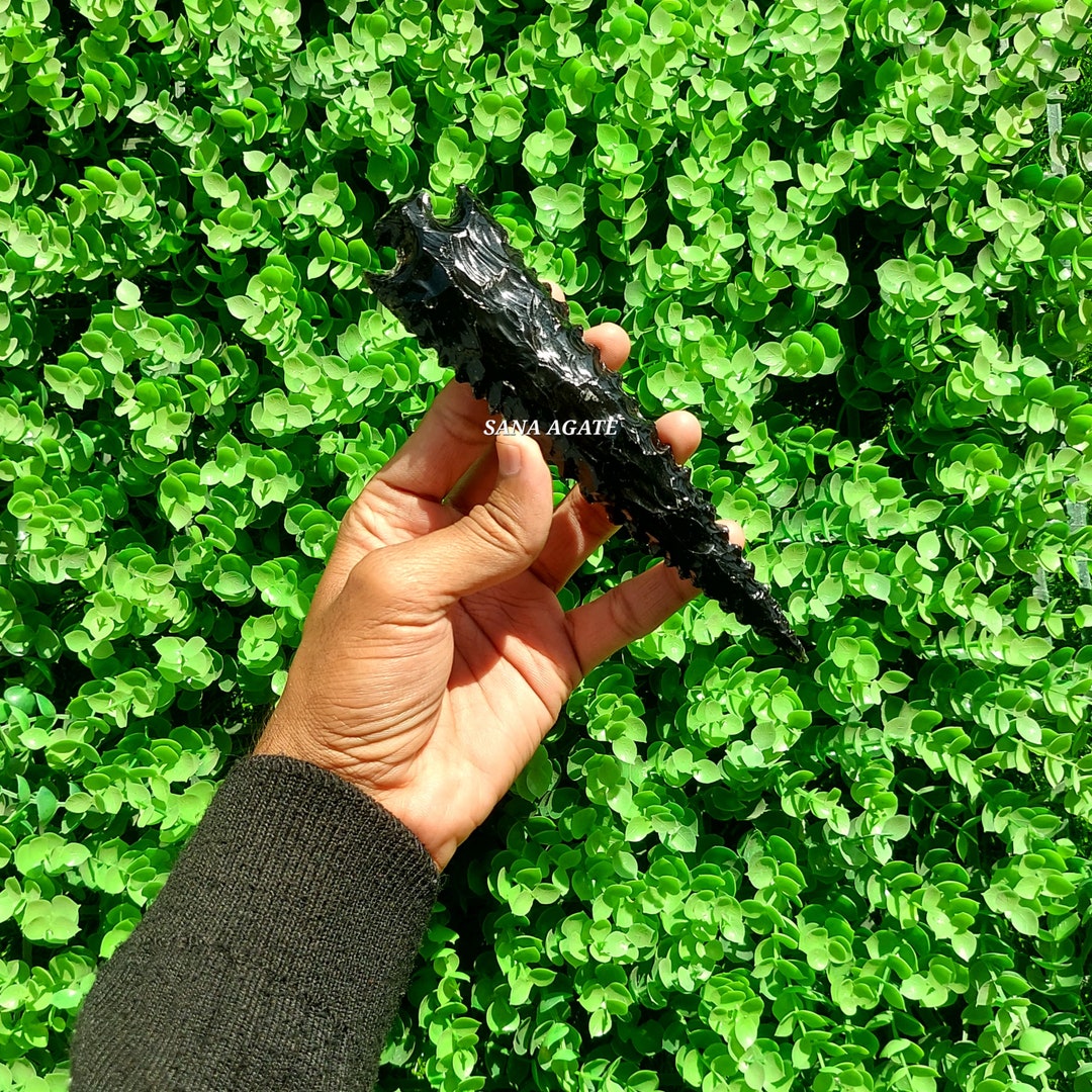 6" Black Obsidian Hand Knapped Arrowhead - Home Decoration - Lava Blade ...