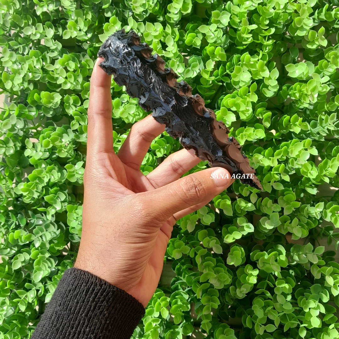 6" Black Obsidian Arrowhead: Hand Knapped Gemstone Spearhead - Etsy