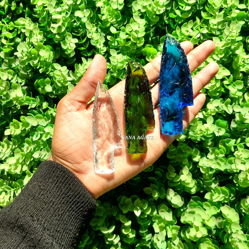 Rare 3pcs Set of Crystal Daggers Clear Quartz Glass Green Aqua Obsidian ...