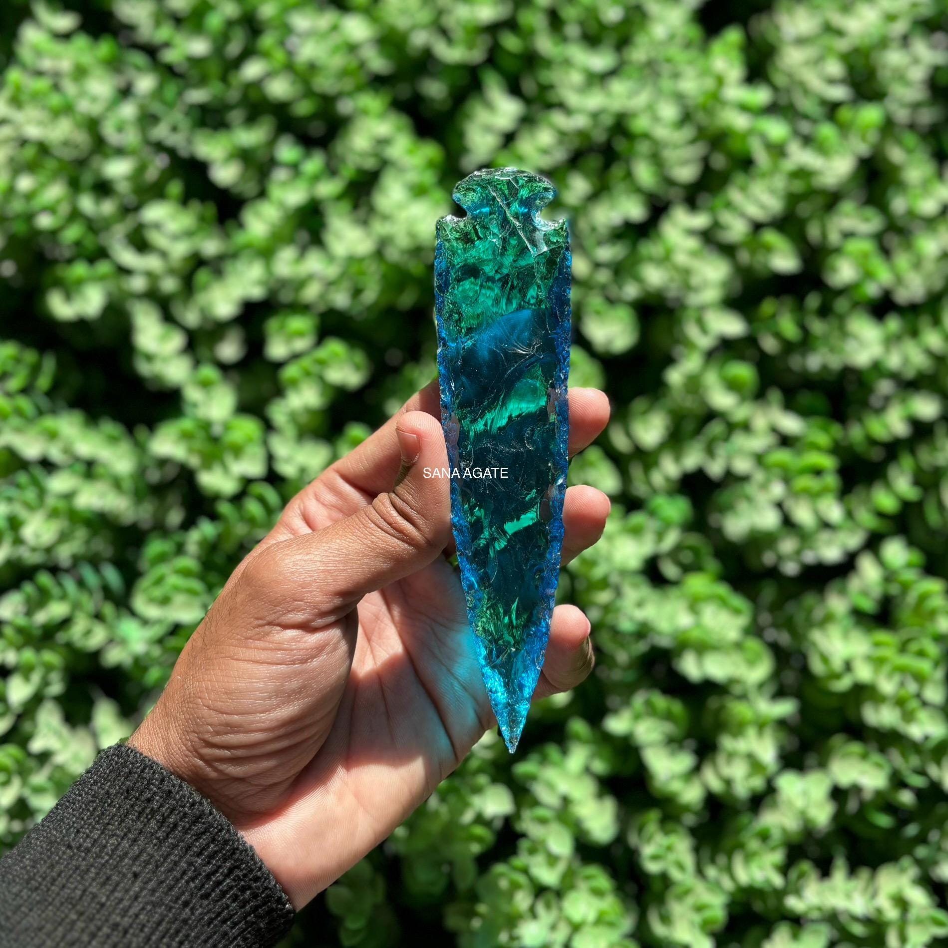 6" Blue Aqua Obsidian Glass Arrowhead: Hand Knapped Display Piece - Etsy