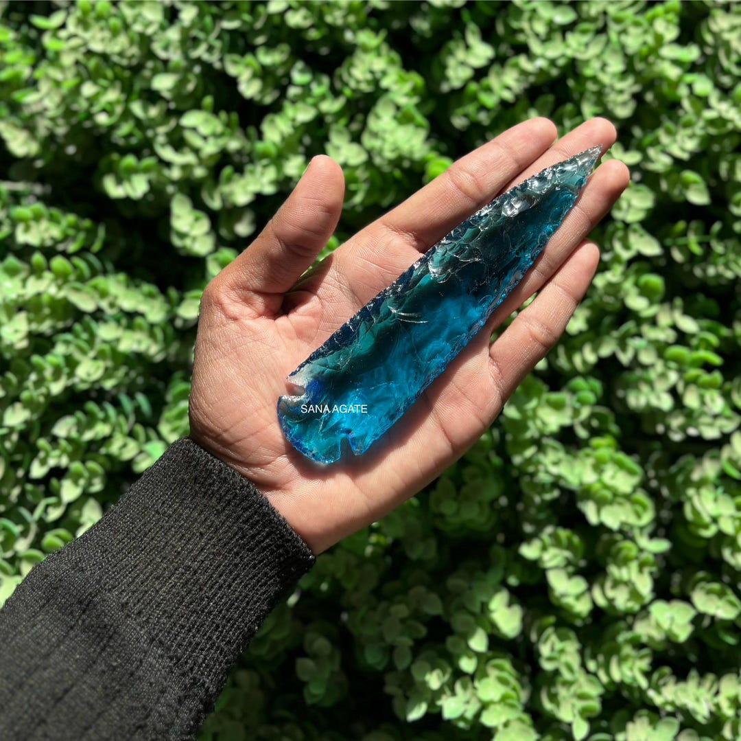 6" Blue Aqua Obsidian Glass Arrowhead: Hand Knapped Display Piece - Etsy