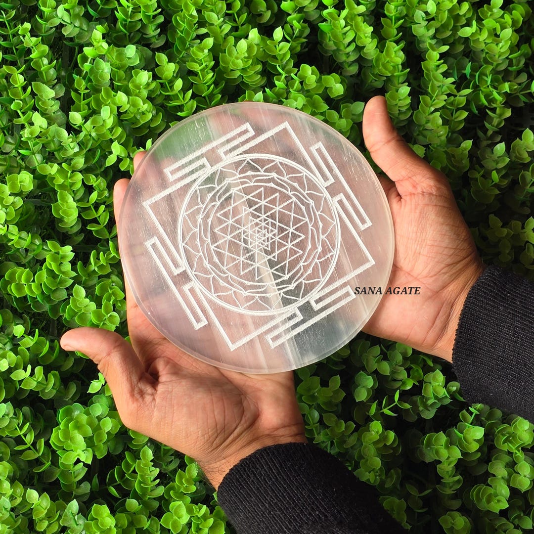 6" Large Shri Yantra Selenite Charging Plate - Sacred Geometry ...
