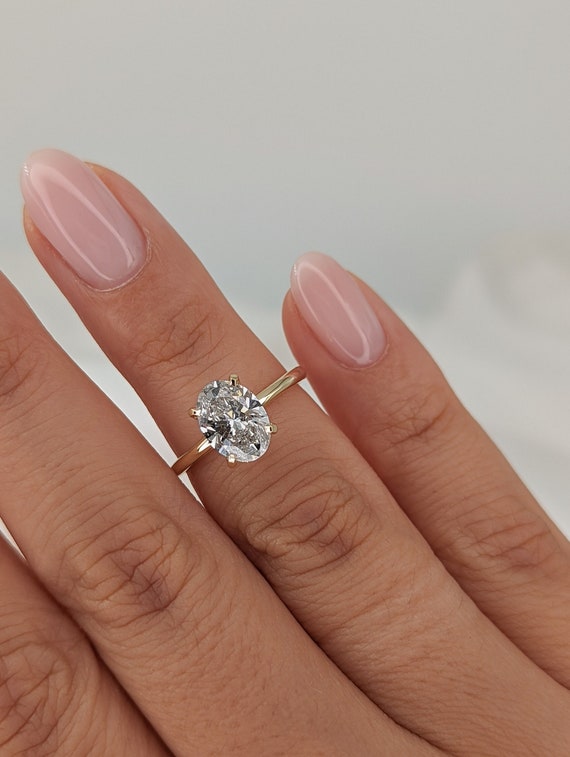 1.50 Carat Oval Lab Grown Diamond Engagement Ring 14K Yellow Gold Solitaire Ring Etsy