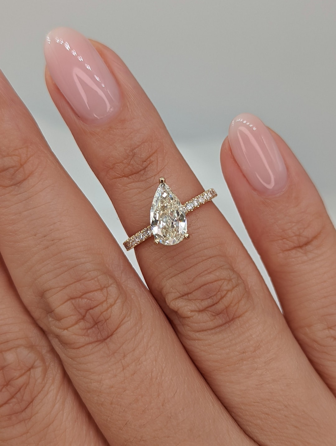 1.20 Carat Pear Shaped Lab Grown Diamond Engagement Ring, 14K Yellow ...