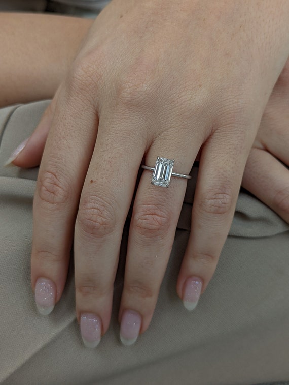 2 Carat Emerald Diamond Engagement Ring 14K White Gold Solitaire Ring Etsy