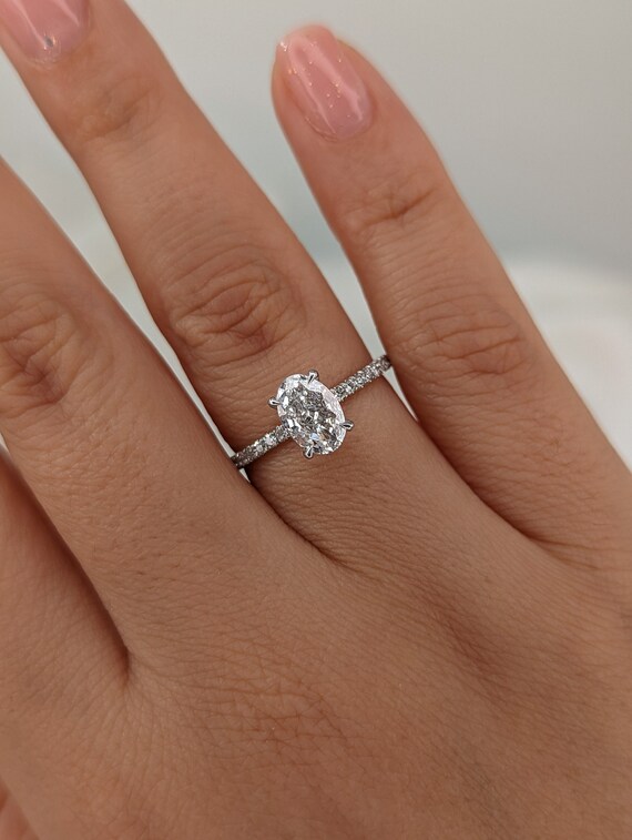 1.20 Carat Oval Lab Grown Diamond Engagement Ring With Pave Color D Clarity VVS 14K White Gold Etsy Israel