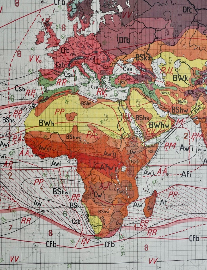 Vintage School Wall Chart Huge CLIMATE of the EARTH 1918 Original ...