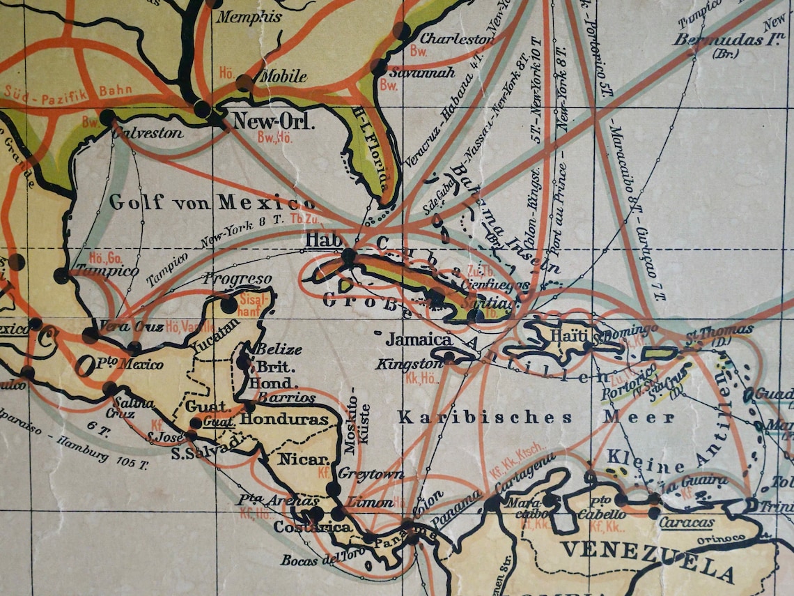 Vintage School Wall Chart Huge WORLD MAP 1908 Original Educational ...