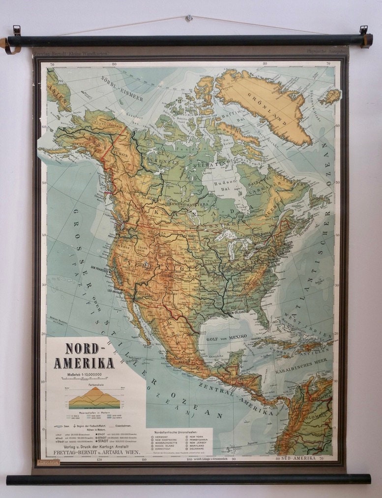 Vintage School Wall Chart NORTH AMERICA USA Original - Etsy